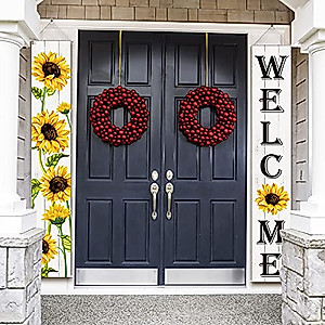 Sunflower Hanging Banners Spring Welcome Porch Banners Flags Fall Door Banners Flag Summer Hanging Banner for Front Door Garden Home Yard Sunflower Party Decorations(White Background)