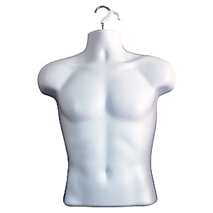 DisplayTown Male Female Mannequin Torso with Stand, Dress Form, Tshirt Display, Hollow Back Body w/Metal Stand and Hook for Countertop Craft Shows Tabletop Clothing S-M Size (White)