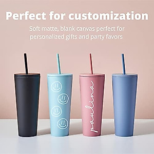 Maars Classic Acrylic Tumbler with Lid and Straw | 24oz Premium Insulated Double Wall Plastic Reusable Cups - Clear, 2 Pack