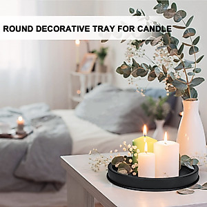 Dekosilave Black Decorative Serving Tray for Coffee Table Round Decorative Tray for Home Decor, Candle Tray with Tassels Farmhouse Beads Centerpieces Living Room Home Decorations