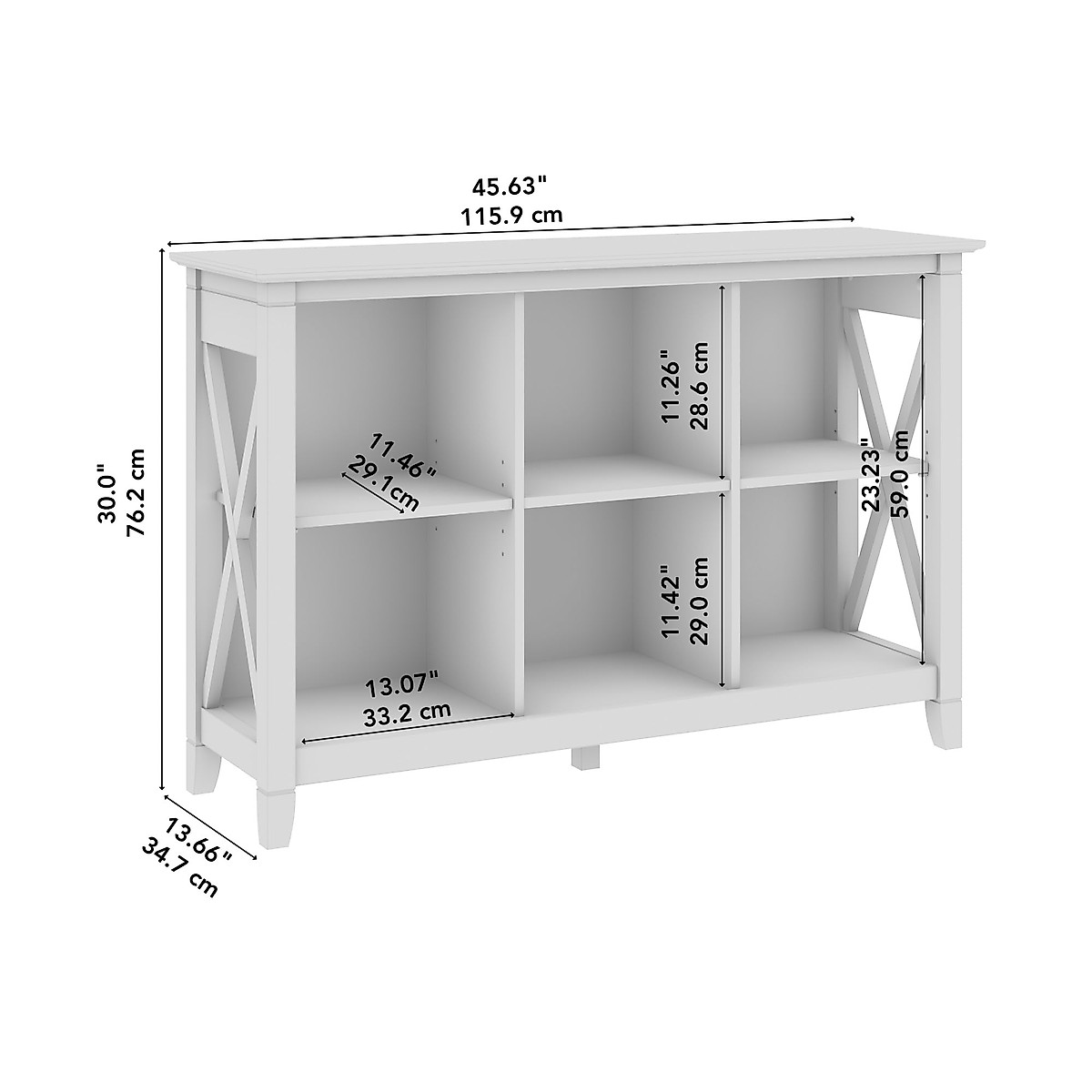 Bush Furniture Key West 6 Cube Bookcase in Washed Gray, Small Organizer for Home Office, Living Room, and Entryway