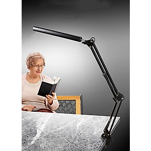 Desk Lamp,12W Eye-Caring Metal Swing Arm Desk Lamp with Clamp, 20 Brightness Dimmable Clamp Desk Light with Memory Function, 360 Degree Spin Architect Table Desk Lamps for Dorms, Studios Reading