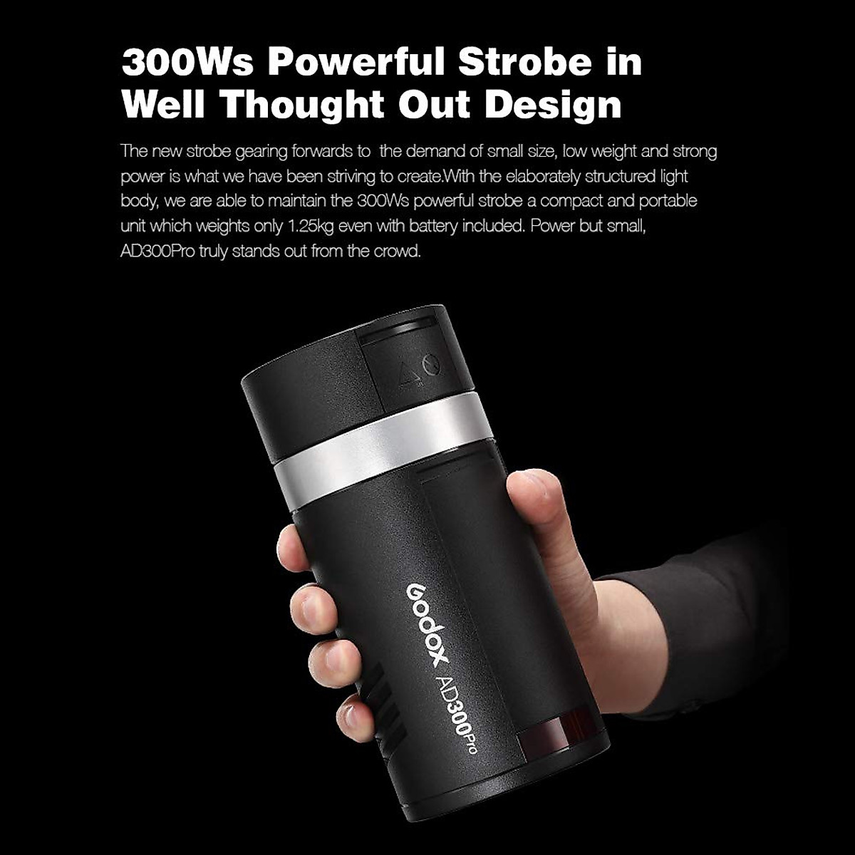 Godox AD300Pro AD300 Pro Strobe Light, 300W 2.4G TTL Flash Strobe Monolight, 1/8000 HSS, 0.01-1.8S Recycle Time, 300 Full Power Pops, 5600±100K, 12W Brightness Adjustable Bi-Color Modeling Led