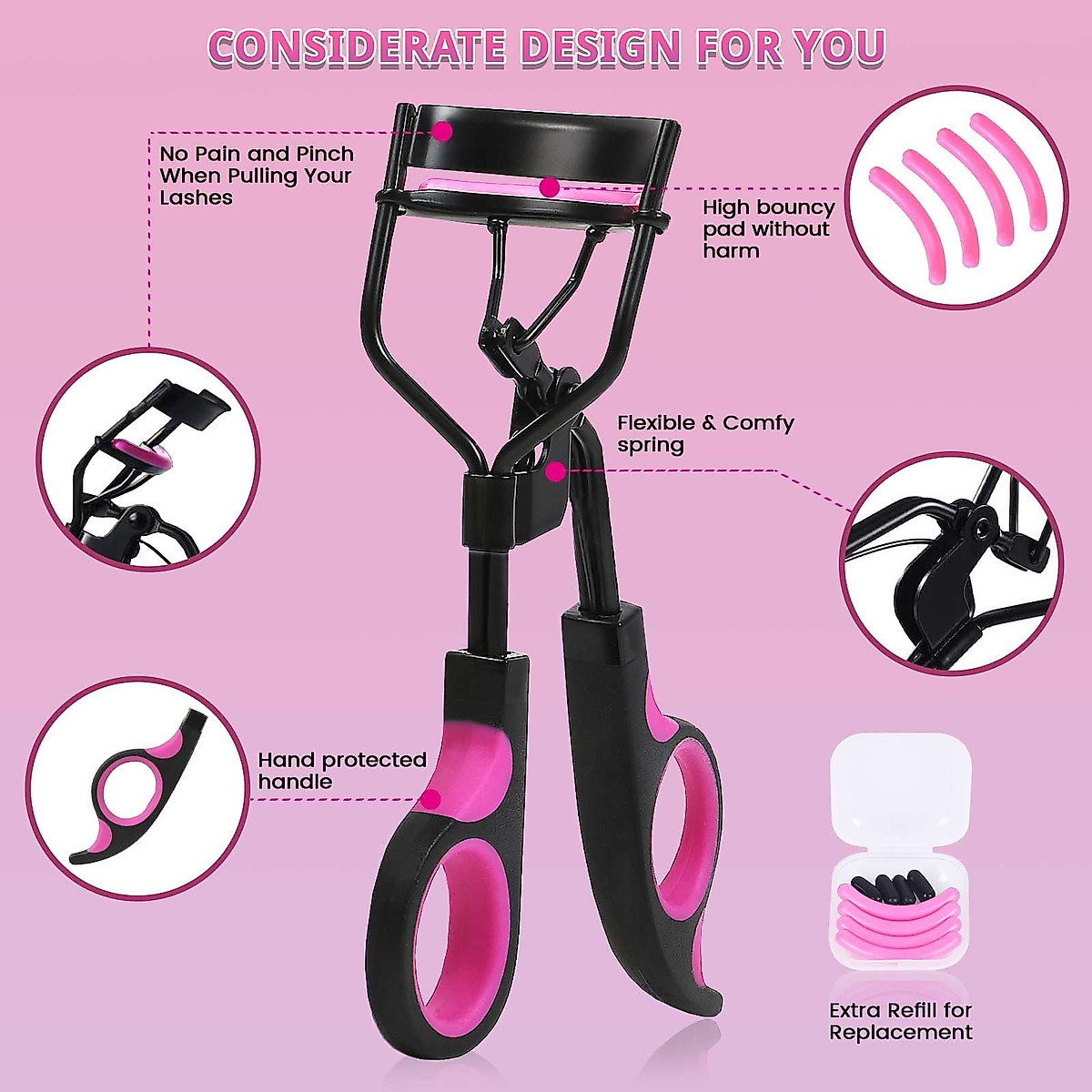 Eyelash Curler Eye Brow Kit, MODUSKYE 7 in 1 Eyelashes Curler with Replacement Refill Pads for Women, Partial Lash Curler Eyes Makeup Tools Long-Lasting Natural Lashes