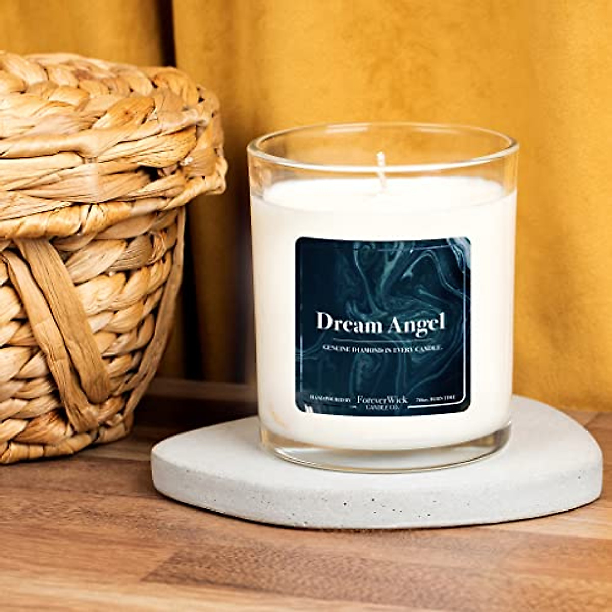 Foreverwick Dream Angel Creamy Vanilla Surprise Soy Wax Candle with Diamond Inside 14Oz Jar, Large Candles, Scented, Gift Women, Glass, Double Pour Inspired, 70 Hours