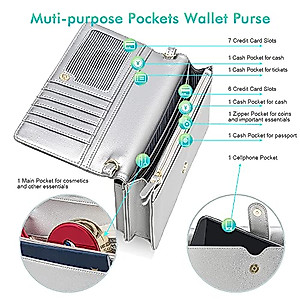 nuoku Women Small Crossbody Bag Cellphone Purse Wallet with RFID Card Slots 2 Straps Wristlet, M Size Silver