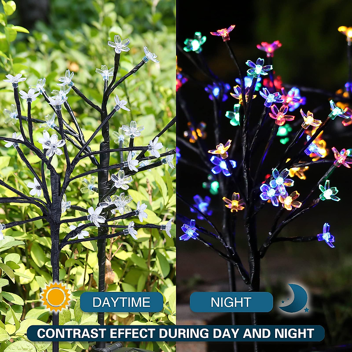 Solar Garden Lights Outdoor, Cherry Blossom Solar Lights, 20 LED DIY Landscape Lights, Waterproof Solar Decorative Lights for Pathway, Driveway, Patio and Front Yard Decor, Auto ON/Off (2 Pack)