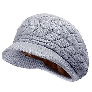 HINDAWI Winter Hats for Women Girls Warm Wool Knit Winter Hat Snow Ski Skull Cap with Visor Grey