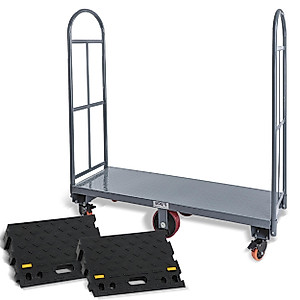 BISupply Rolling Cart 61x16 Narrow Aisle Moving Dolly with Curb Wedge Ramps - 2000lb Load Capacity Industrial Uboat Platform Truck with Handles