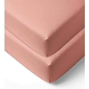 Bacati - 2 Pack Solid Girls 100% Cotton Percale Universal Baby US Standard Crib or Toddler Bed Fitted Sheets (Coral)