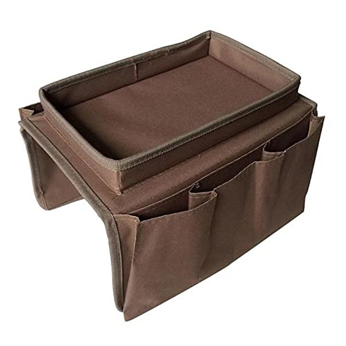 Sofa Armrest Organizer with Cup Holder, Non-Slip Armchair Caddy TV Remote Control Holder Sofa Tray Armchairs Table Storage Bag with 4 Pockets for Cellphone Tablet Book Drinks(11.8 x 7.1x 7.1 inch)