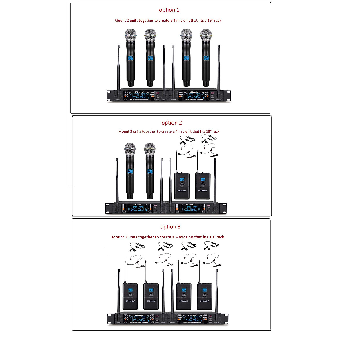 GTD Audio 2x100 Adjustable Channels UHF Wireless Microphone, Rang up to 400fts DJ Karaoke System w/Metal Mics (2 Hand Mics)