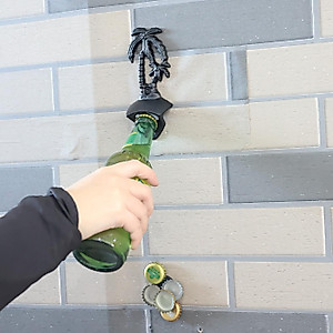 Luwanburg Black Cast Iron Palm Tree Novelty Bottle Opener, Rustic Wall Mount Bottle Opener Beach Coastal