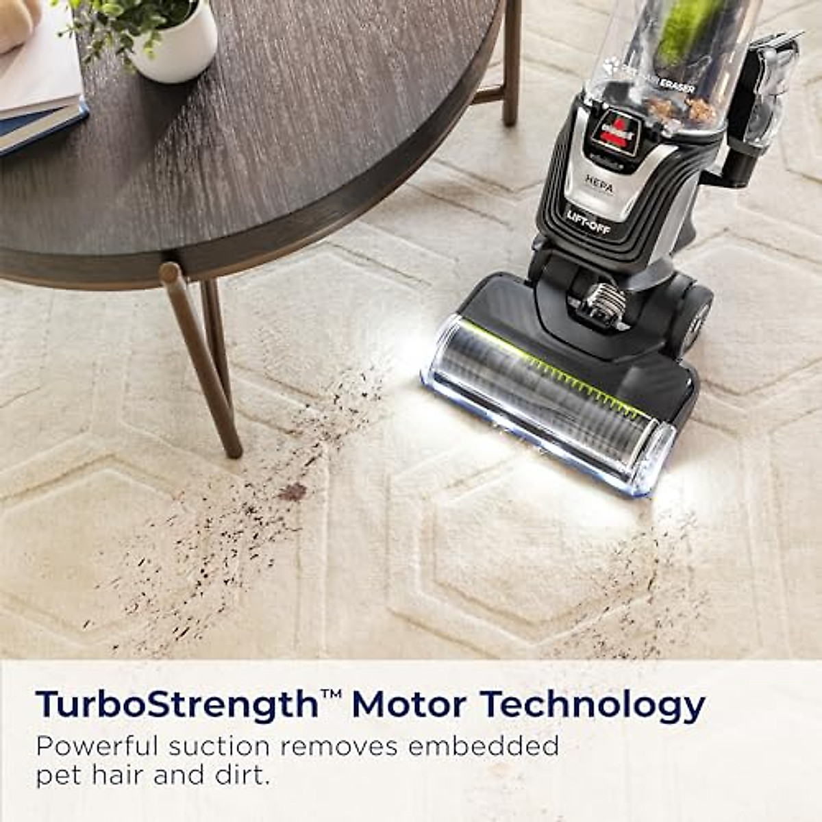 BISSELL Pet Hair Eraser Turbo Lift-Off Vacuum, w/ Self-Cleaning Brush Roll, HEPA Filtration, Powerful Pickup with TurboBrush Pivot Tool & LED-lit dusting & Crevice Tool, 3774F