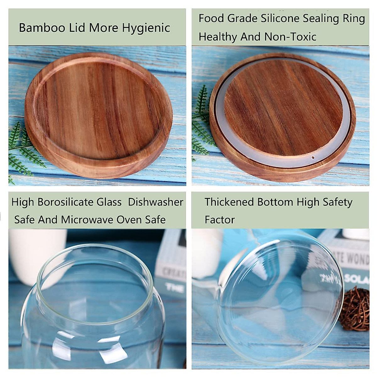 LEAVES AND TREES Y Large Glass Jar with Lid, 1 Gallon Large glass Storage Containers with Wooden Lid for Laundry Room, Big Glass Canisters with Airtight Lid Suit for Rice Container Jar, Cookie Jar