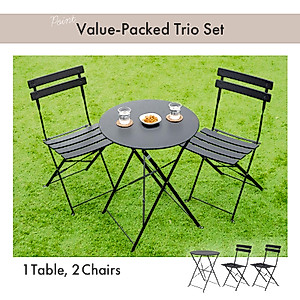 Indoor/Outdoor 3-Piece Foldable Bistro Set, Folding Outdoor Patio Furniture Sets, 2 Chairs and 1 Table, Weather-Resistant Outdoor/Indoor Conversation Set for Patio (Red)