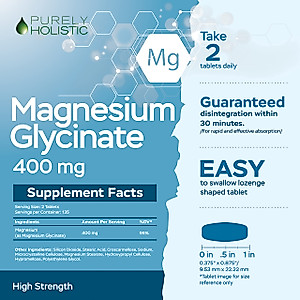 Magnesium Glycinate 400mg - 270 Magnesium Tablets (not Capsules) - 400 mg Elemental Magnesium - Highly Bioavailable - Vegan and Vegetarian - for Improved Sleep, Stress Relief & Cramp Defense