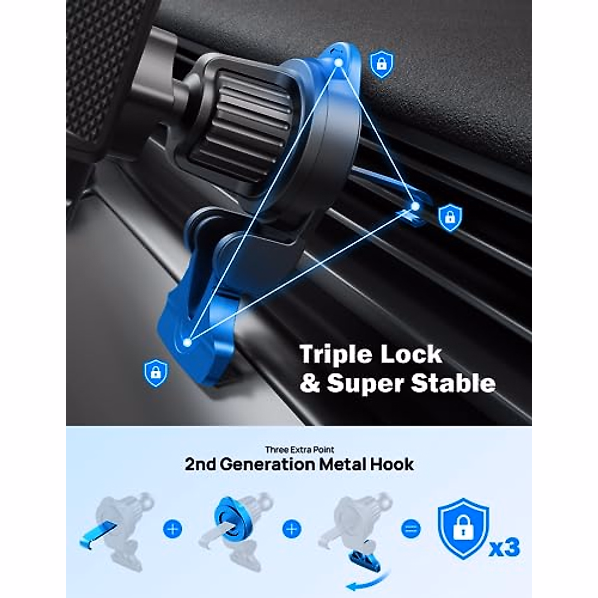 JOYTUTUS Phone Holder Car Vent Phone Mount, Never Blocking Air Vent with Extension Clip, 2 in 1 Car Phone Holder Mount for Car, Adjustable Cell Phone Holder Car, Fit iPhone Samsung All Smartphones