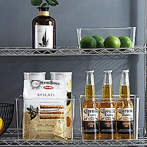 Kingrol 4 Pack Plastic Storage Bins for Freezer, Pantry, Countertop, Cabinet Organization, Stackable Food Storage Organizer with Handles, BPA Free, 10.75 x 7.75 x 6 Inch