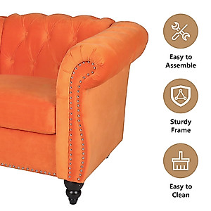 affeivul Tufted Velvet Sofas para Sala, Comfy Big Wide Deep Living Room Couch with Armrest, Mid Century Modern Sofa Couch for Bedroom,Office (Orange Velvet Couch, 3 Seater)