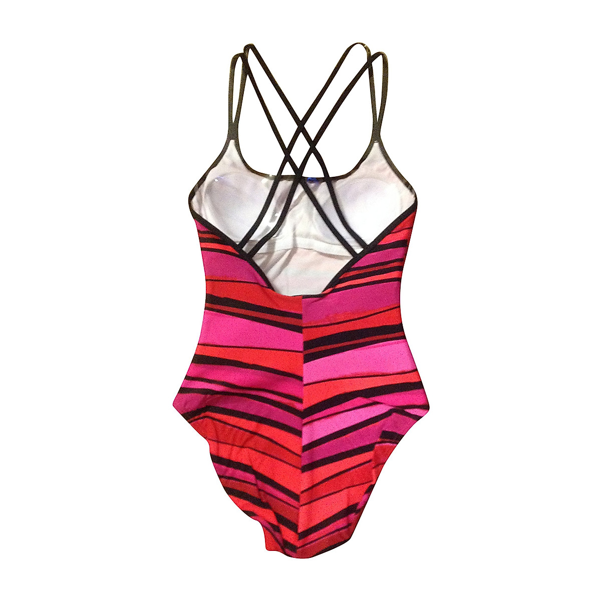 Speedo Womens Double Strap Swimsuit 6 Red and Pink Stripe