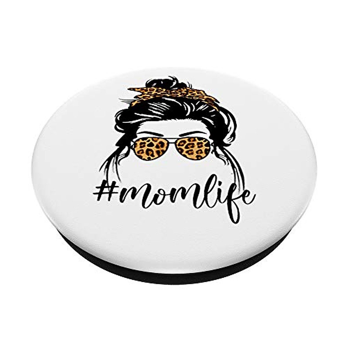 Classy Mom Life with Messy Bun& Leopard Bandana PopSockets PopGrip: Swappable Grip for Phones & Tablets