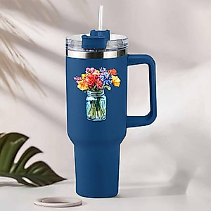 LB LEOBON 40 ounce insulated cup with handle, double-layer vacuum stainless steel material, equipped with straw, can keep warm or maintain cold drinks Original Vase Cowboy Blue
