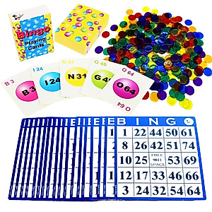MR CHIPS Bingo Game with Bingo Cards and Chips - 18 Bingo Cards, 300 Bingo Chips and Bingo Calling Cards - Fun Bingo Games for Family, Reusable Bingo Cards, Bingo Game for Kids