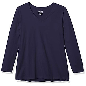 Just My Size Women's Plus Size Vneck Long Sleeve Tee, Hanes Navy, 4X