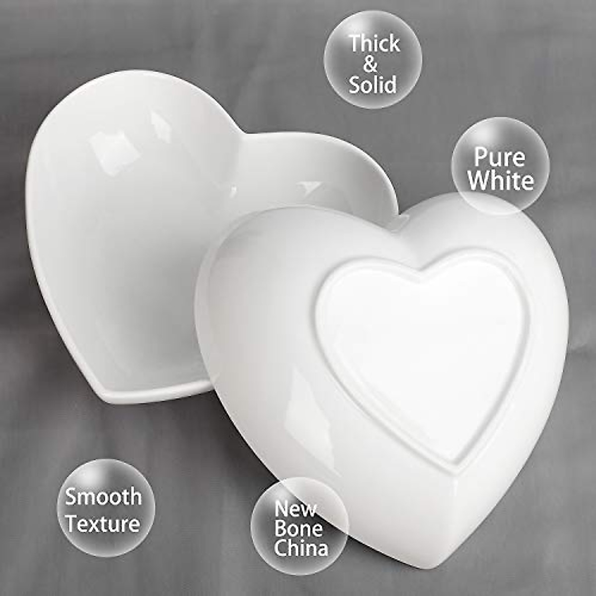 Keponbee 2pcs Porcelain Big Heart-shaped Bowls White Deep Heart Plates Salad Bowl/Fruit Bowl for Desserts/Pasta/Dinner, 8"