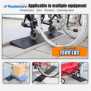 Ruedamann 1.2" Rise Threshold Ramp,1500 LBS Capacity, 35.4" Wide Natural Rubber Power Wheelchair Ramp Scooter, Non-Slip Solid Rubber Threshold Ramp for Doorways,Driveways,Bathroom,Cuttable