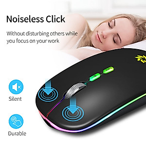 KBCASE LED Wireless Mouse Slim Silent Mouse 2.4G Rechargeable Wireless Computer Mouse Wireless Mouse for Laptop, MacBook, iPad, Chromebook, with USB & Type-c Receiver
