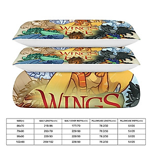 SHELLCELL Wings-of-Fire Dragon 3 Pieces Duvet Cover Set, Soft Bedding Comforter Cover Set with Zipper Closure, 1 Duvet Cover and 2 Pillowcases for Bedroom All Season 79"x90"