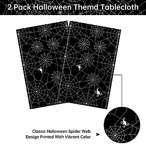 2 Pcs Halloween Tablecloth - Plastic Halloween Spider Webs Table Cloth, Black Disposable Rectangle Spiderweb Table Cover for Halloween Party Decorations Supplies Favors Table Decor, 108 x 54 Inch