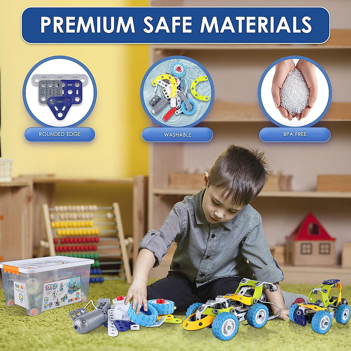 BRUVISH 10 in 1 Building Toy Set, STEAM Building Blocks with Electric Powered Motor for Children Boys Girls, Construction Toys with Tools for Kids Age 5 6 7 8 9 10 11 12, Engineering Building Bricks