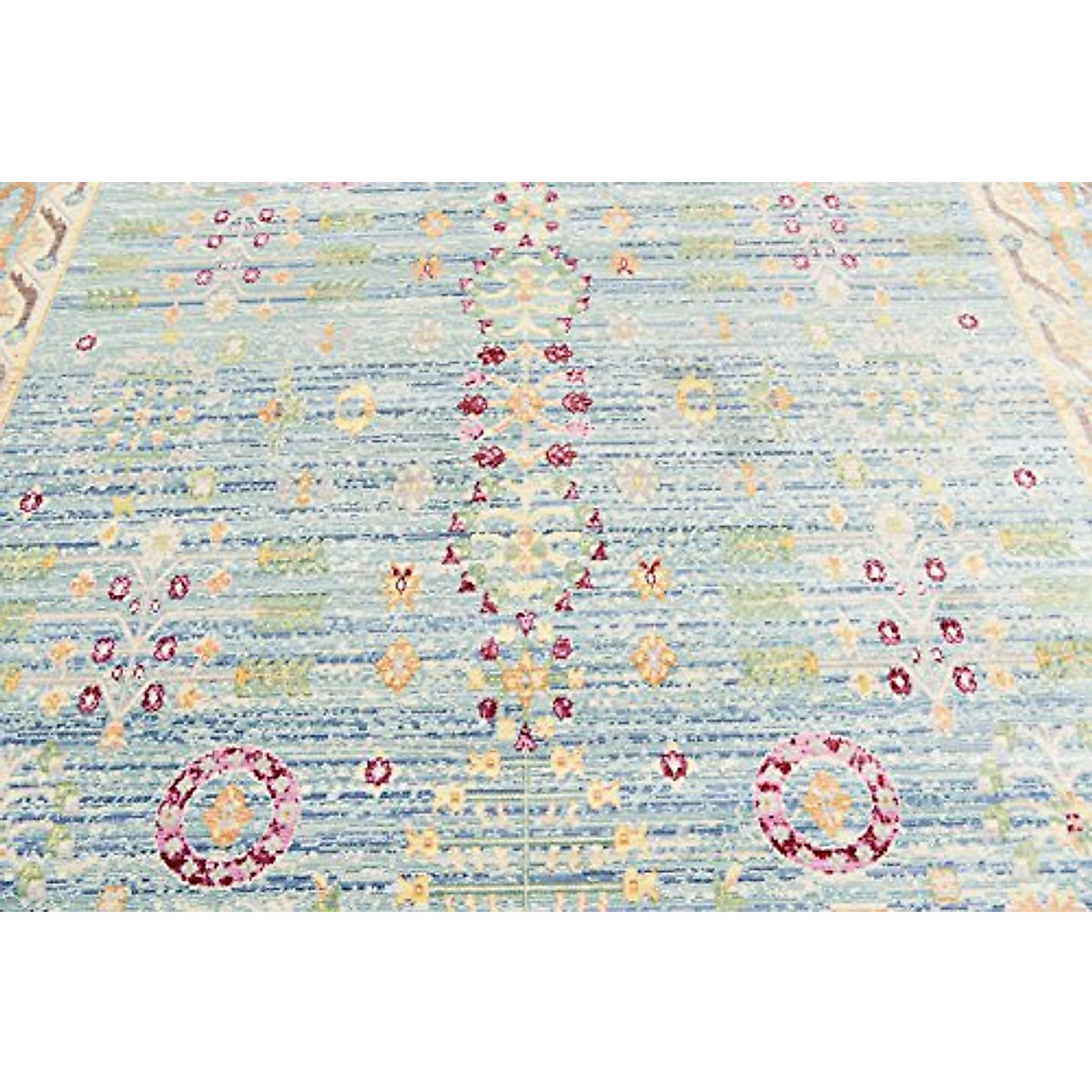 Unique Loom Austin Collection Traditional Border, Floral, Vintage Area Rug, 8' 0" x 10' 0", Blue/Green