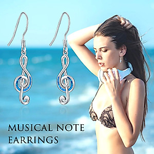 WINNICACA Music Note Earrings for Women Music Lovers Christmas Gifts Sterling Silver Musical Note Treble Clef Hooks Dangle Drop Earrings Created Opal Jewelry for Women Birthday Gifts