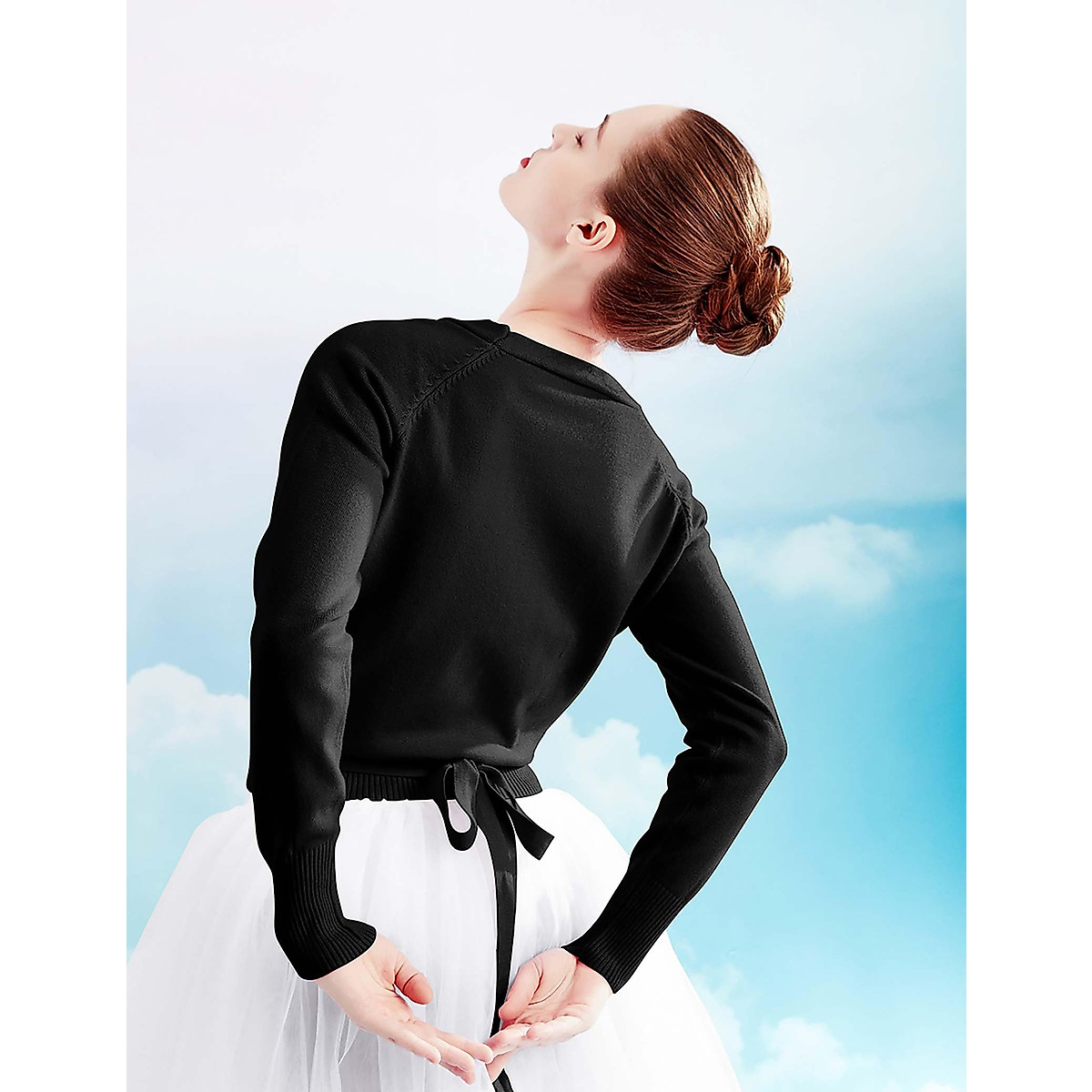 Daydance Black Women Ballet Sweater Wrap Soft Dance Warm Up Clothes for Leotards