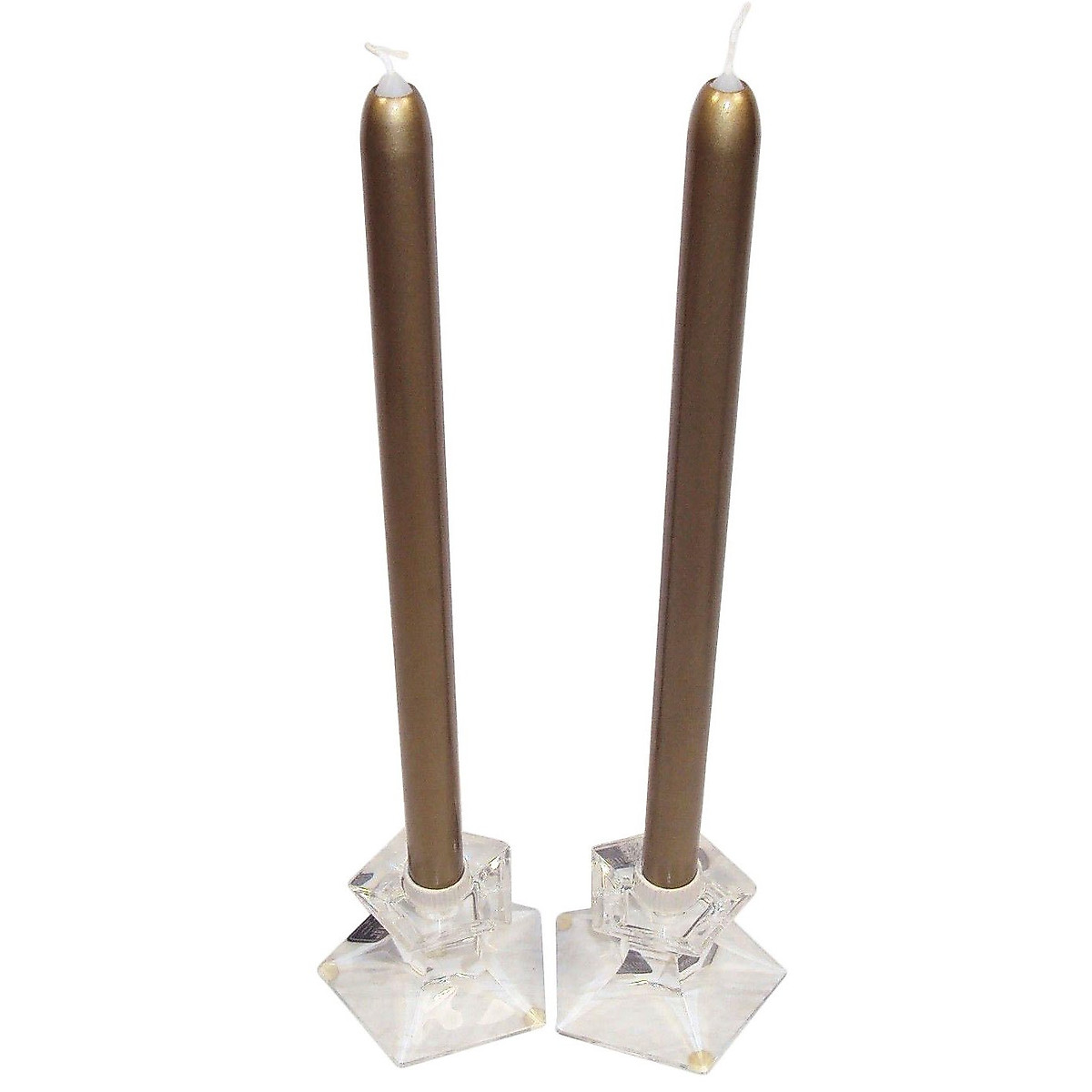 Set of 2 - Forever Candles: Refillable Tapered Pillars in Elegant Gold Finish - Complete with 12-Pack Starter Candles for Timeless Illumination