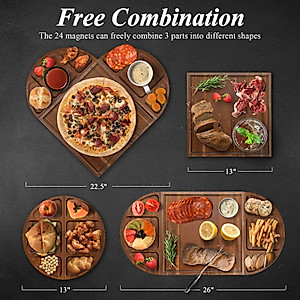 NiHome Magnetic Acacia Wood Charcuterie Board Large 26”x13” Cheese Board Splice Serving Dishes for Entertaining, Beautiful Personized Christmas Wooden Square Semicircular Charcuterie Board Set