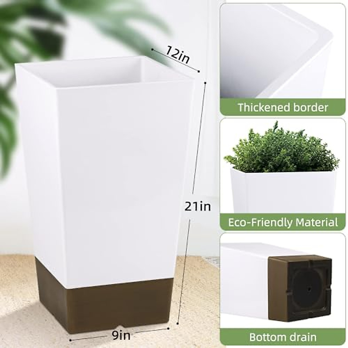 QCQHDU 21 inch Large Tall Taper Planters for Indoor & Outdoor Plants, 2 Pack Durable Plant-Flower-Tree Pots for Front Porch Patio Living Room Home Garden Decor