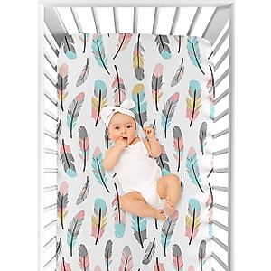 Multicolored Feather Print Fitted Crib Sheet for Feather Collection Baby/Toddler Bedding Set