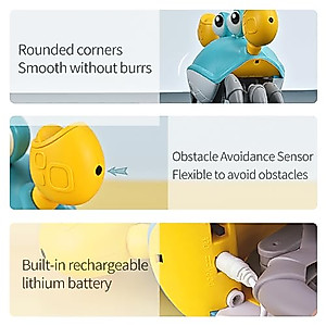 Deejoy Green Crawling Crab Toys with Light Up, Interactive Musical Toy with Automatically Avoid Obstacles, USB Rechargeable, Fun Moving Toy for Babies, Toddlers and Kids