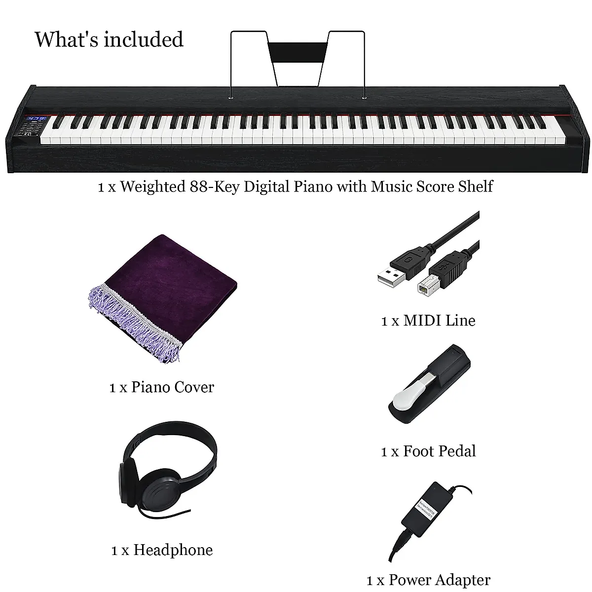 Costzon 88-Key Weighted Piano Keyboard Full Size, Portable Midi Keyboard Hammer Action Duet Mode with Sustain Pedal, Built-in Speaker, Headphone and Power Supply for Beginner/Adults (Black)