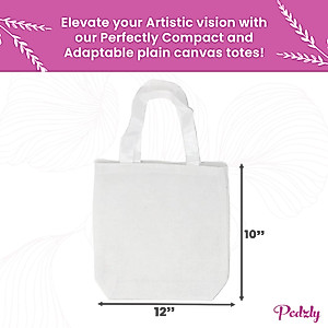 Podzly DIY Blank Canvas Tote Bags - Set of 12 Small 12" x 10" White Plain Totes for Crafting, Decorating, and Personalizing - Unleash Your Creativity with Premium Quality, Compact Design