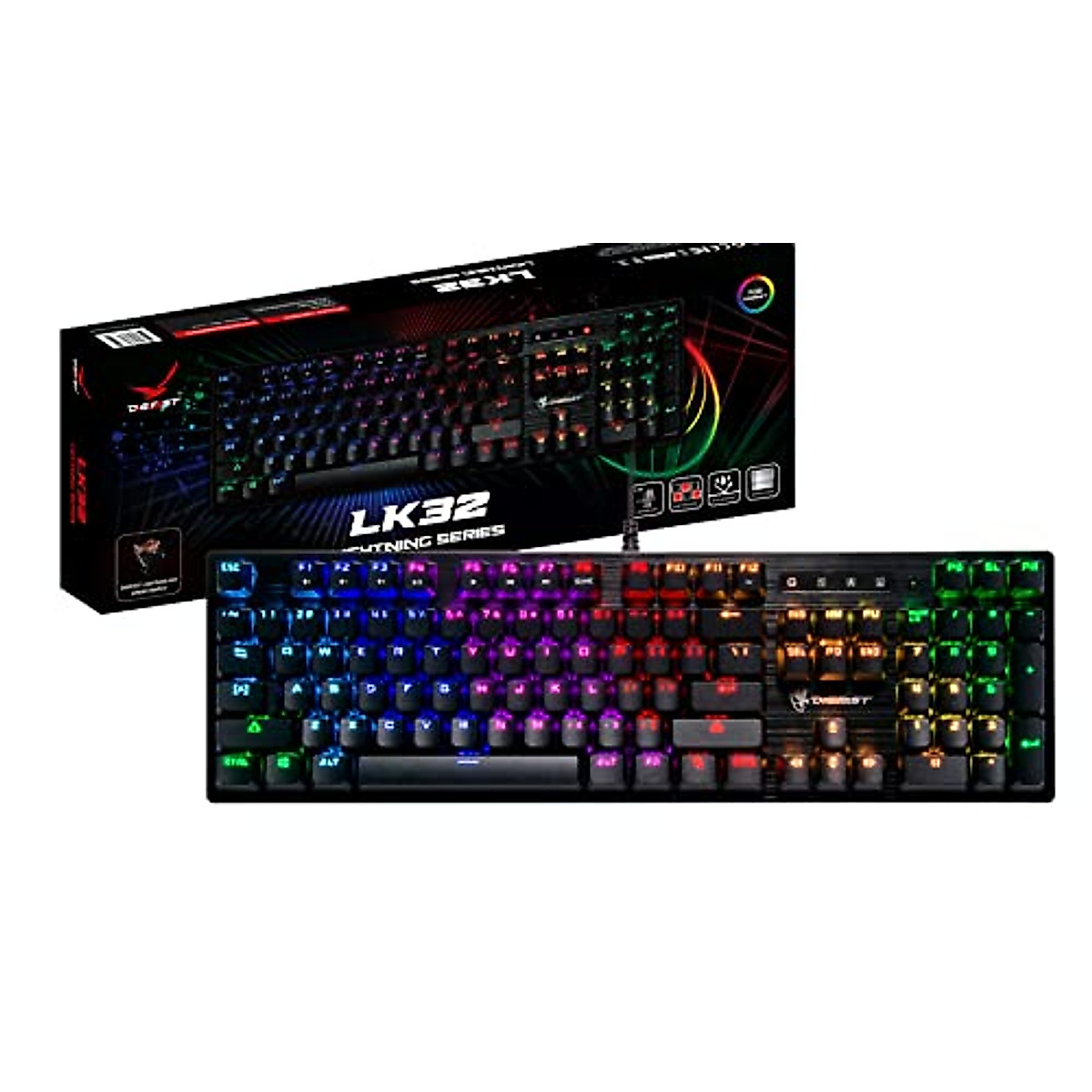 Digifast LK32 Mechanical Gaming Keyboard | RGB Backlit Gaming Keyboard - Optical Linear Switches - 100 Million Durability | Customizable Color | Textured Surface | Water-Resistant Design (Black)