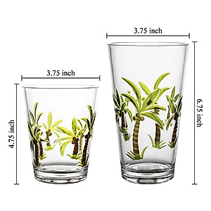 UPware 24 oz Water Tumblers Cups, Durable Acrylic Plastic Highball Tumblers, Set of 2, BPA-Free Reusable Stackable Shatter-Proof Plastic Drinkware, HB Tumbler (24 oz, Palm Tree)
