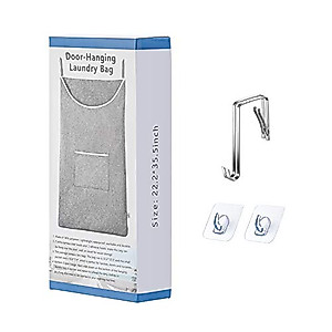 SAVERHO Large Hanging Laundry Hamper Bag, Door Hanging Hamper with Front Pocket Dirty Clothes Hanging Laundry Bag Large Size 35X22inch Door Laundry Basket (Grey)