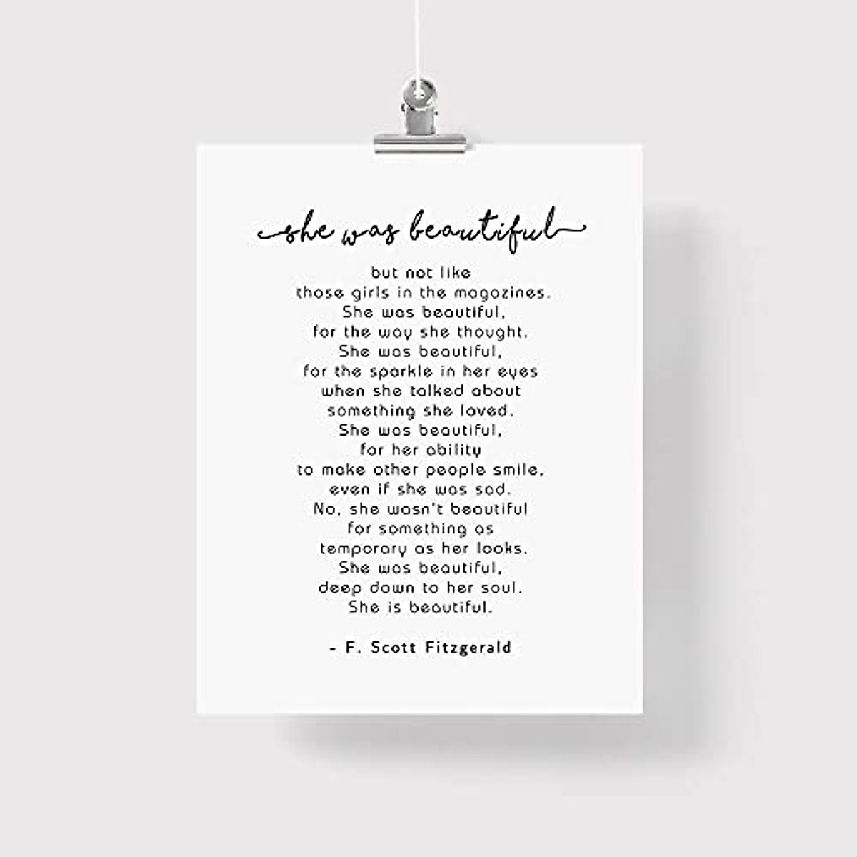 She Was Beautiful Girls Sign，Nursery Decor, Love Quote, Bedroom Decor, Inspirational Quote Prints 8 x 10 Inches Shimmer Art Paper Unframed