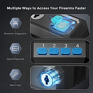 ONNAIS Defender SE Biometric Trigger Lock for Handguns, Rifles and Shotguns, Fingerprint Gun Trigger Lock with Keys, Keypad, Quick Release Gun Lock for Home, Travel, Car